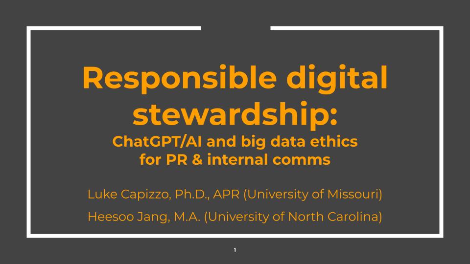 Responsible digital stewardship - ChatGPT/AI and big data ethics for PR ...